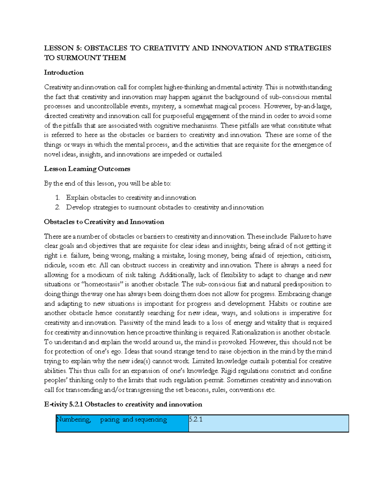 UCU 112 Lecture 5: Overcoming Obstacles to Creativity & Innovation ...