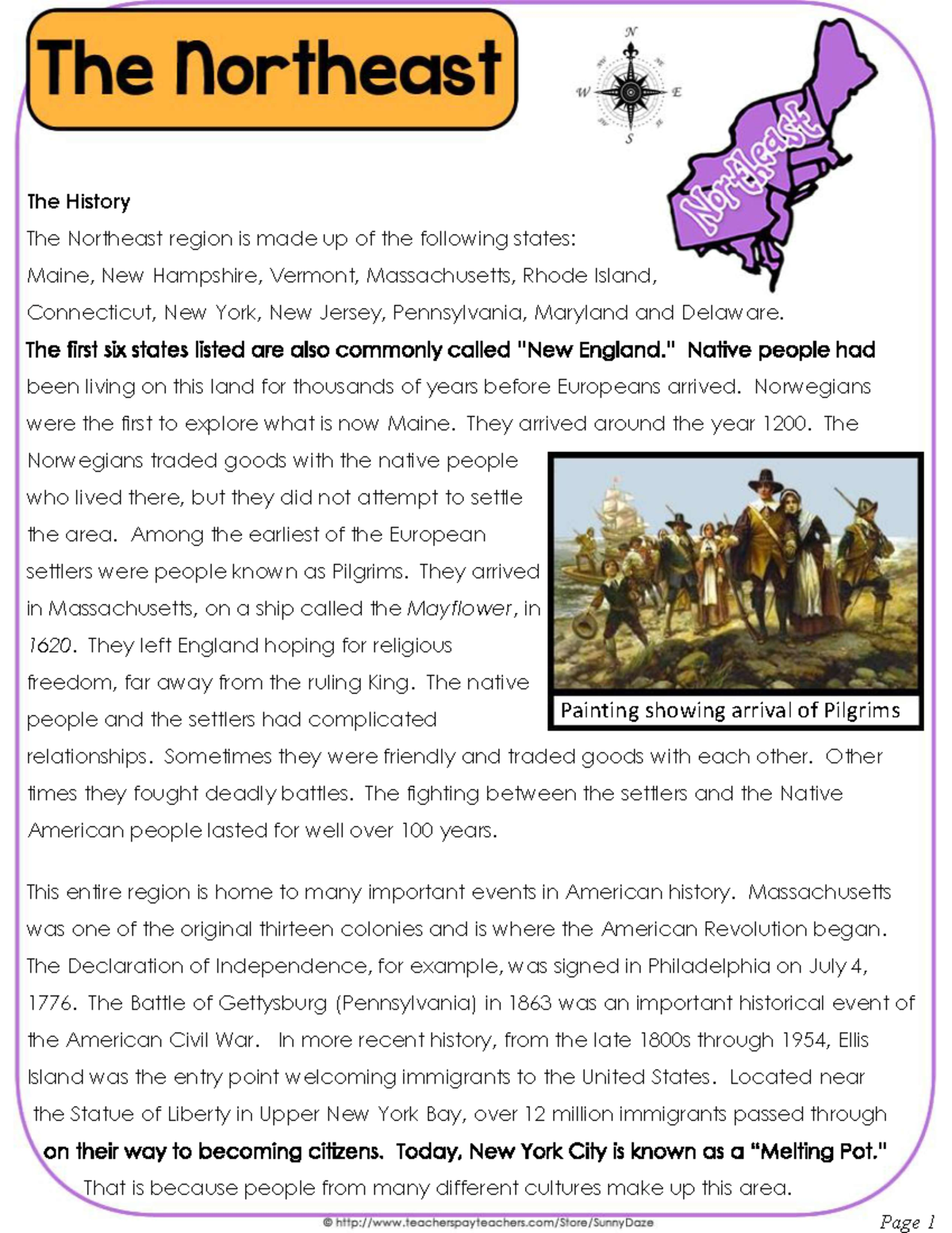 Northeast U.S. Nonfiction Text Packet: Geography, History, and Economy ...