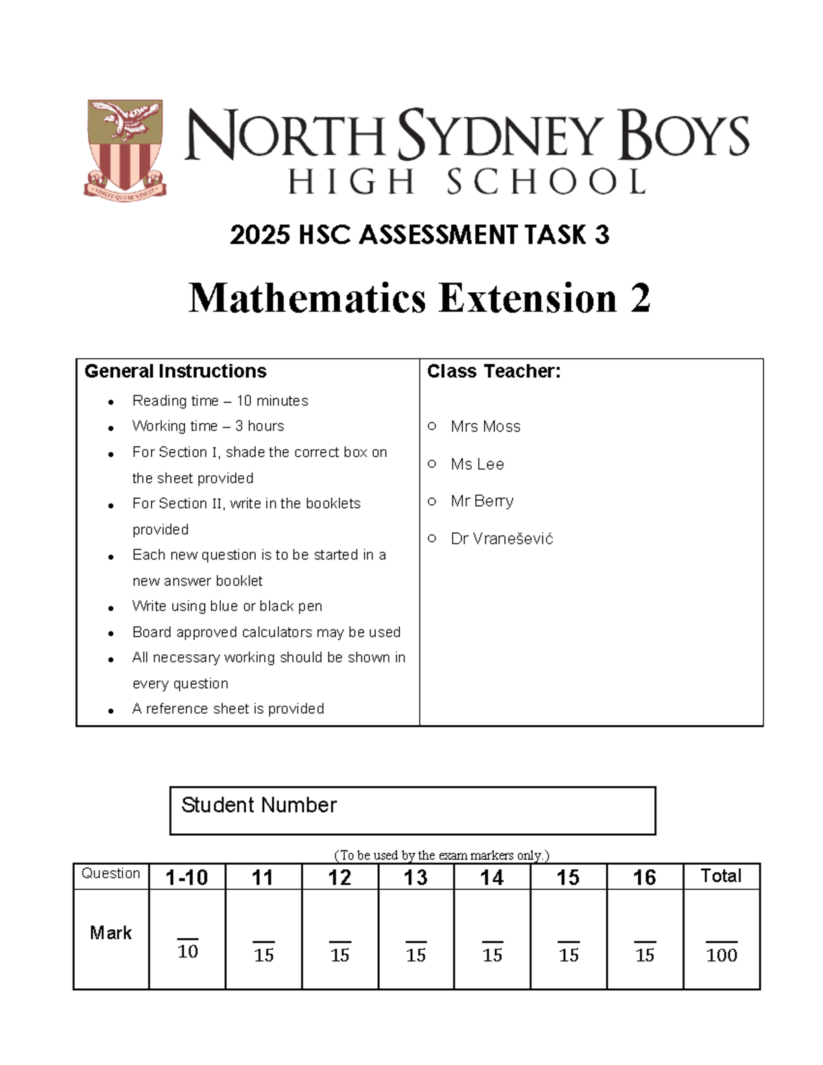 2025 HSC 4U Mathematics Extension 2 Trials & Solutions - Studocu