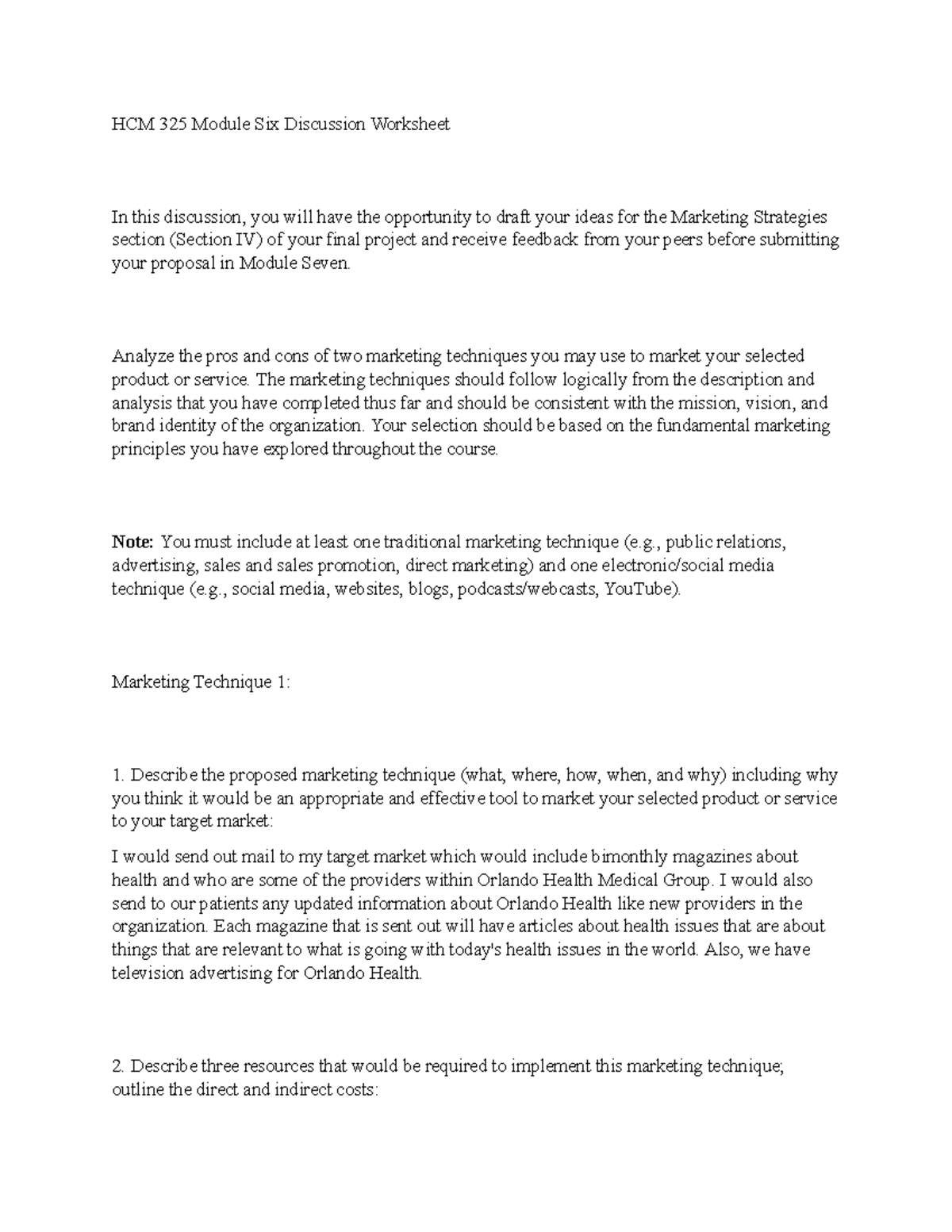 HCM 325 Module 6 Discussion: Evaluating Marketing Strategies - Studocu