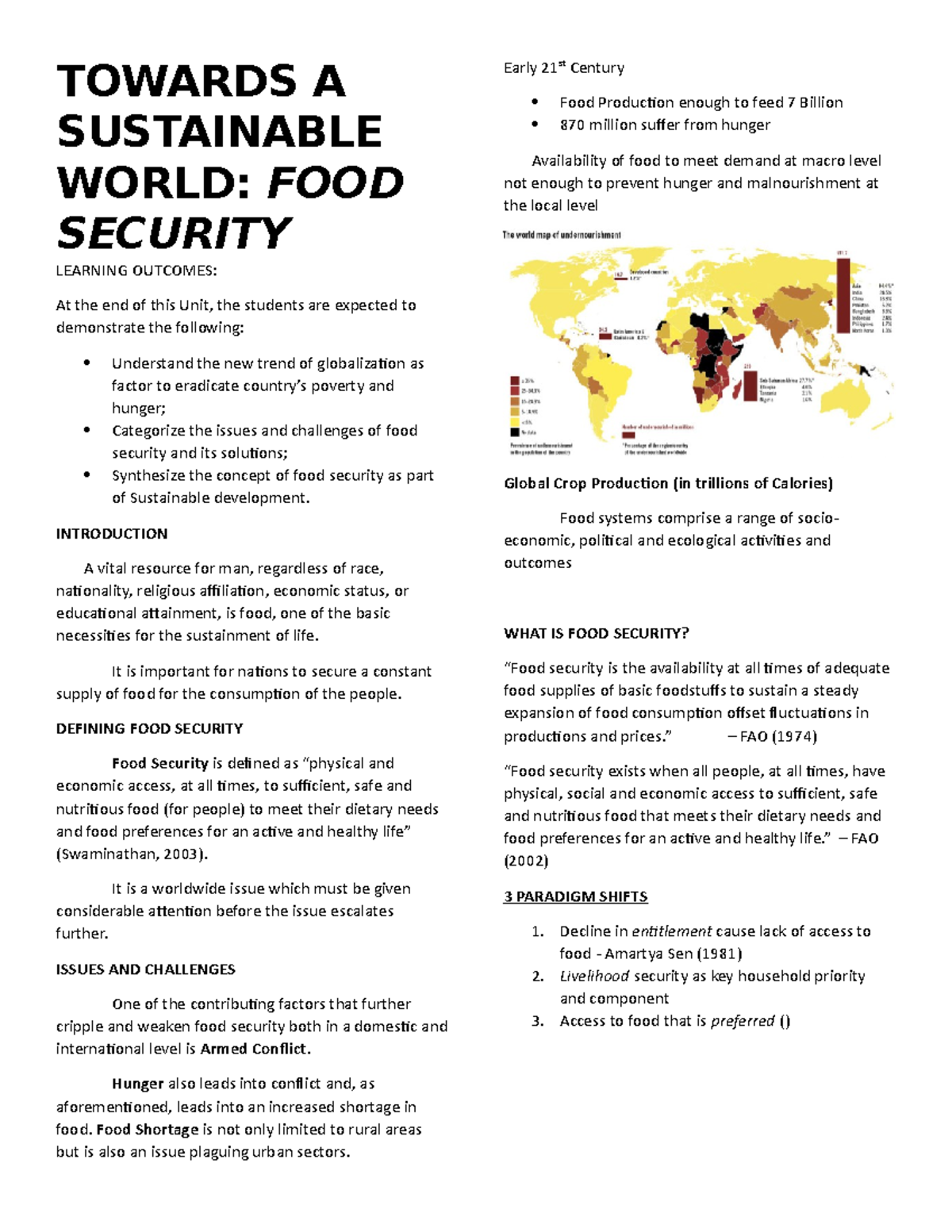 FOOD Security - TOWARDS A SUSTAINABLE WORLD: FOOD SECURITY LEARNING ...