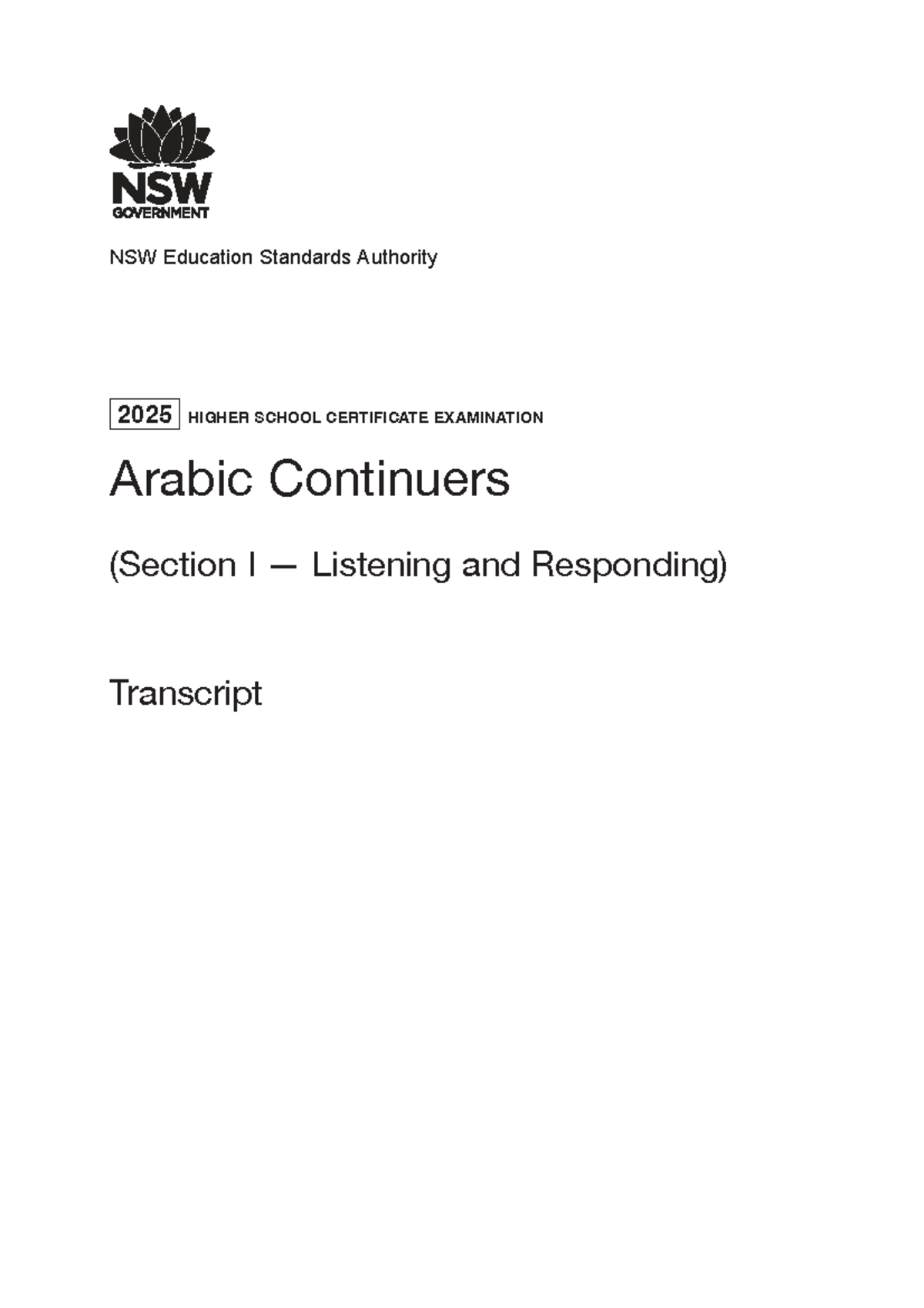 2025 HSC Arabic Continuers Listening & Responding Transcript - Studocu