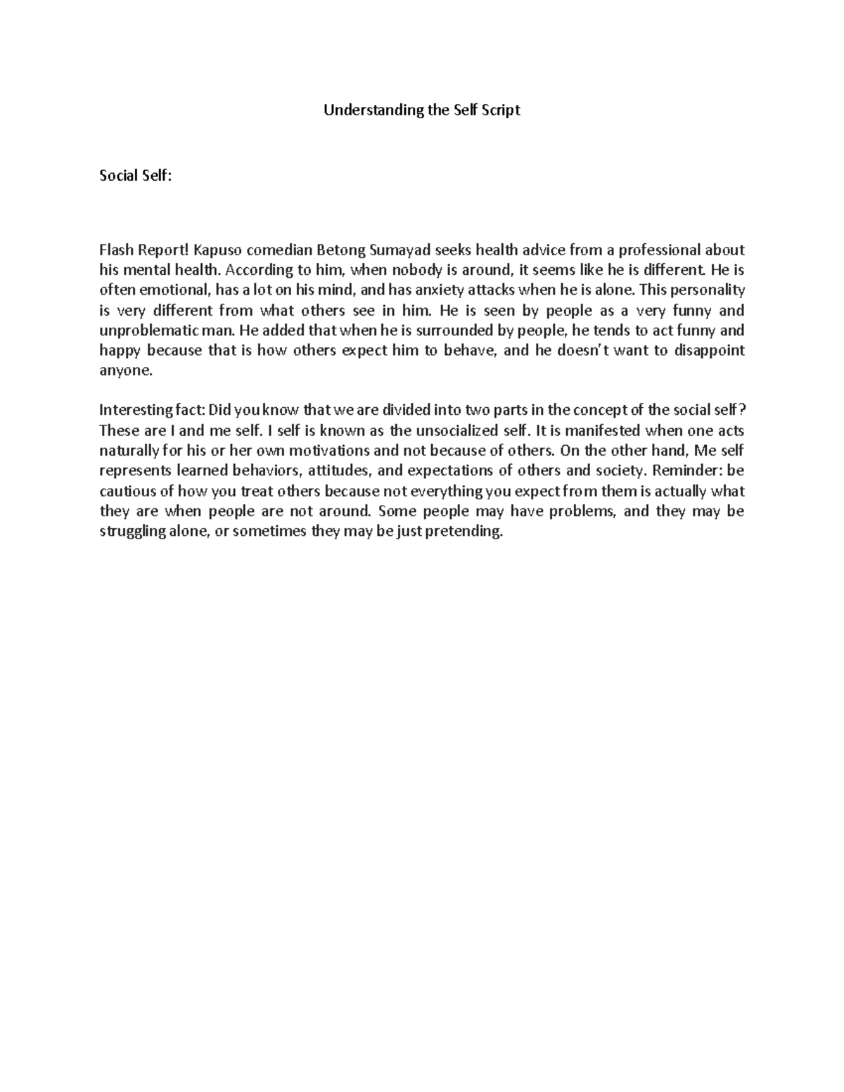 Understanding the Self Script - Understanding the Self Script Social ...