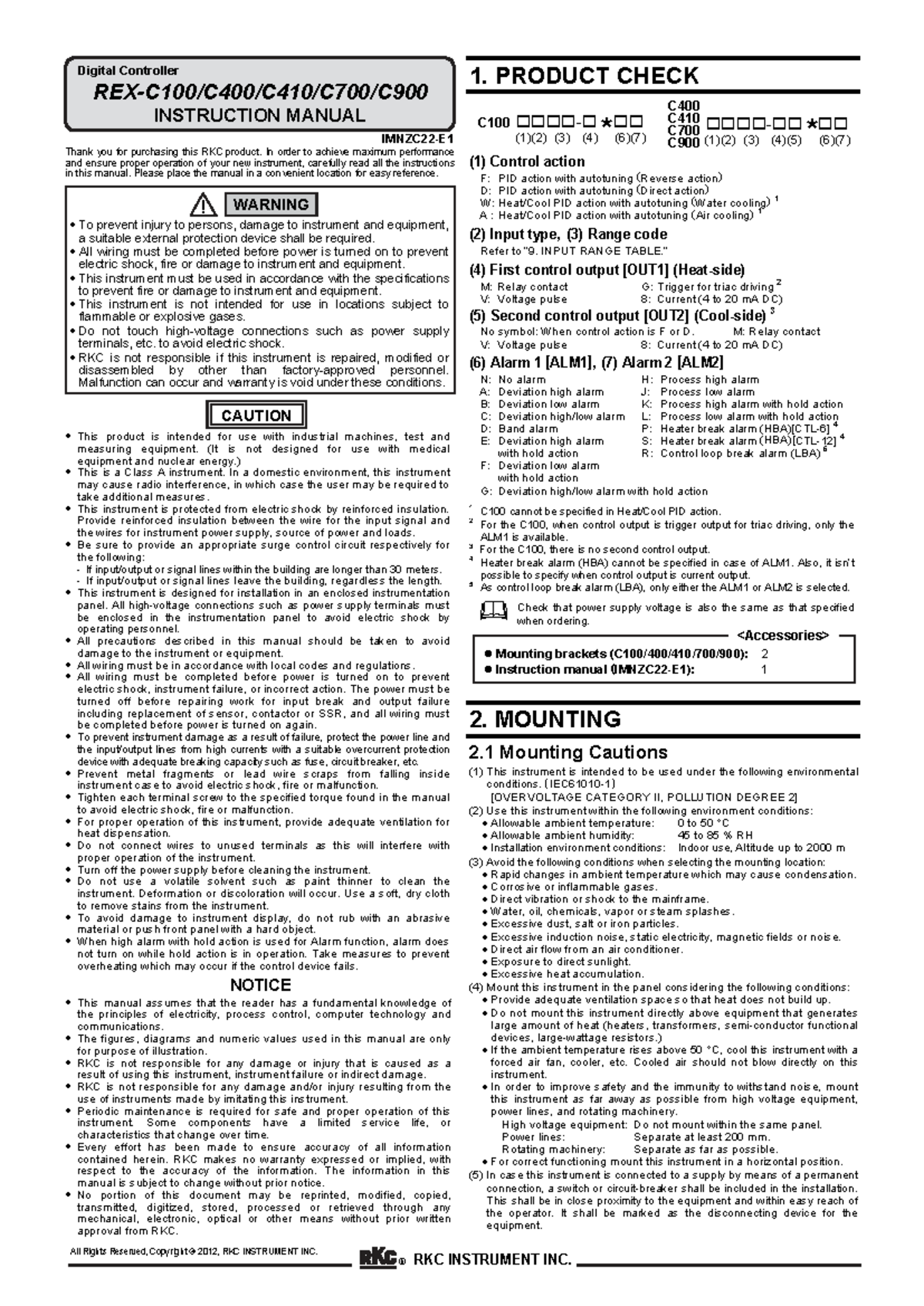 Digital Controller C100: Product Check Instruction Manual - Studocu