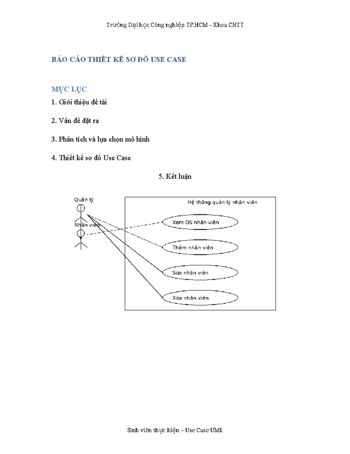 Báo Cáo Thiết Kế Sơ Đồ Use Case Quản Lý Nhân Viên IUH - Studocu