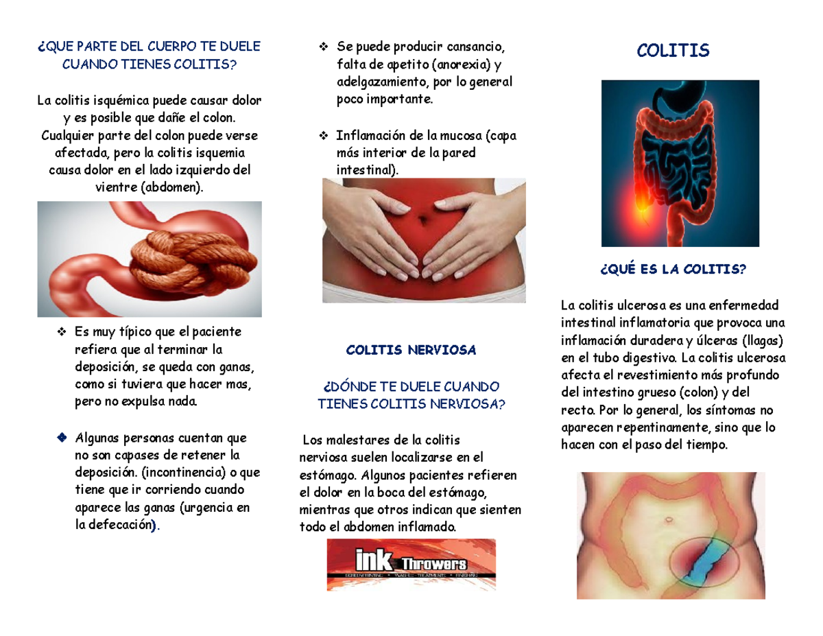 Colitis: Síntomas y Dolor en el Abdomen - Tríptico Informativo - Studocu