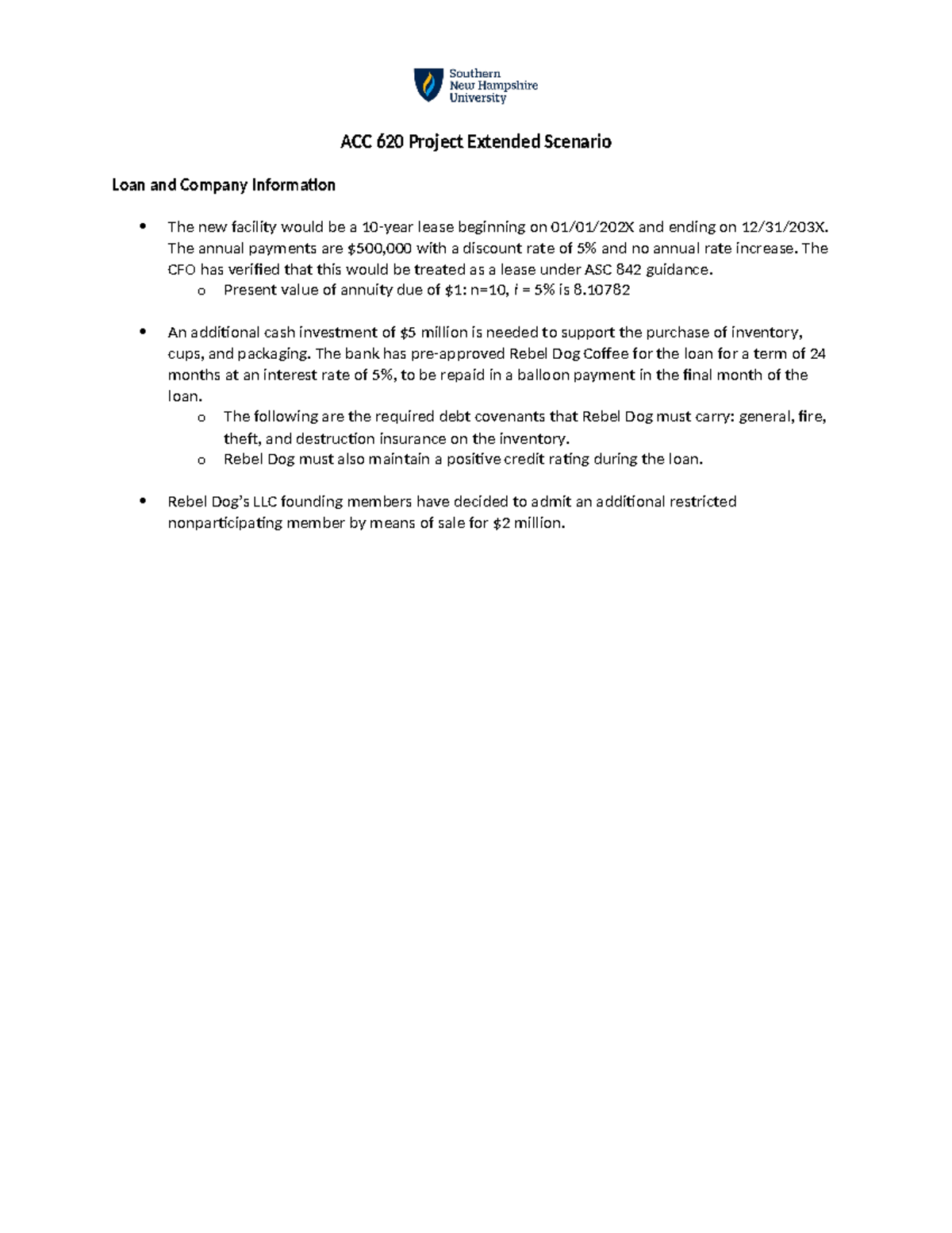 ACC 620 Project: Extended Scenario on Lease & Financing Details - Studocu