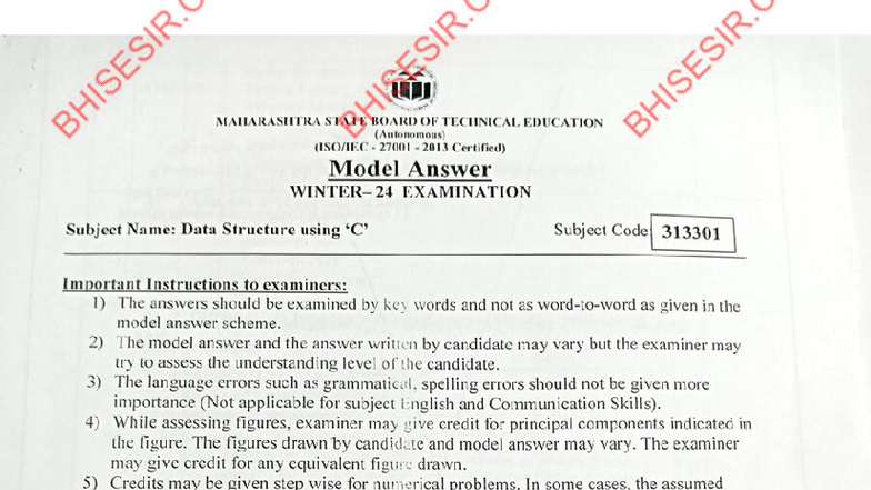 Data Structure Using C (313301) Winter 2024 Model Answer Paper - Studocu
