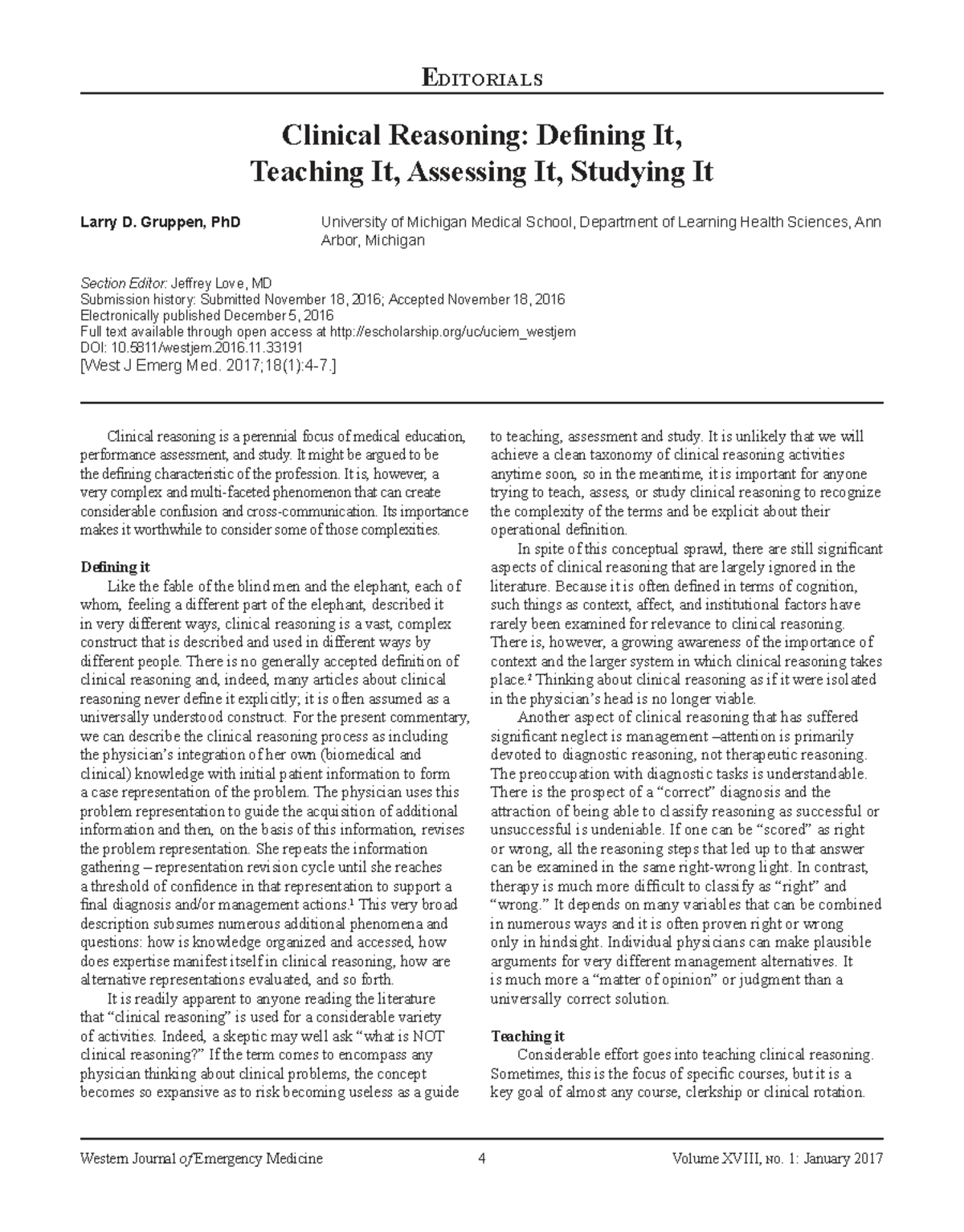 WJEM 18-4: Clinical Reasoning - Definition, Teaching, Assessment, Study ...