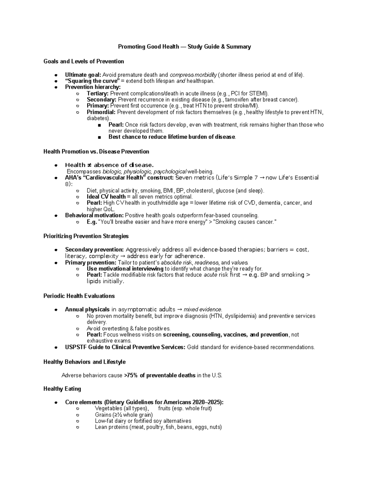 NR601 - Chapter 2: Promoting Good Health & Prevention Strategies - Studocu