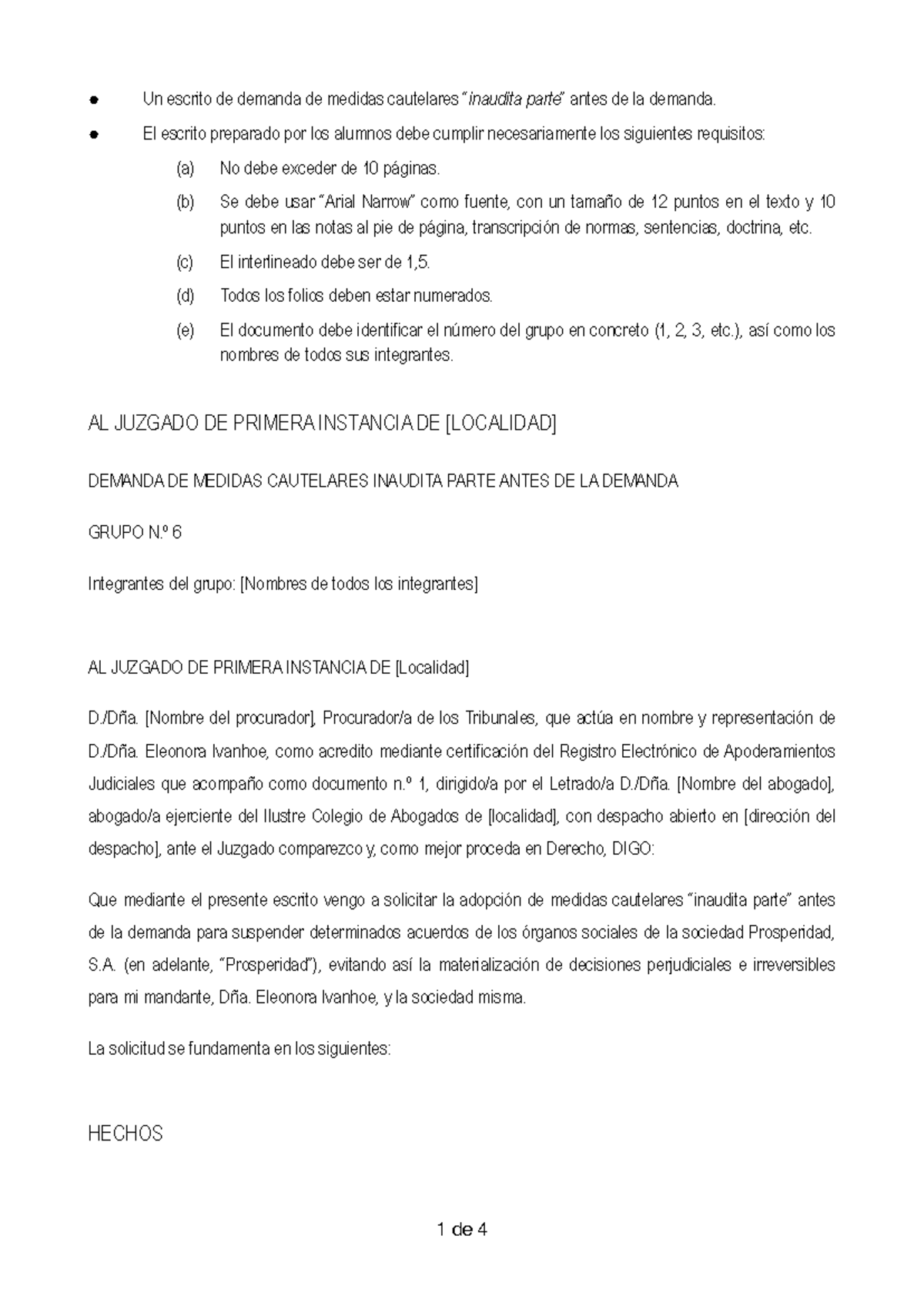 Borrador d.medidas cautelares - Un escrito de demanda de medidas ...