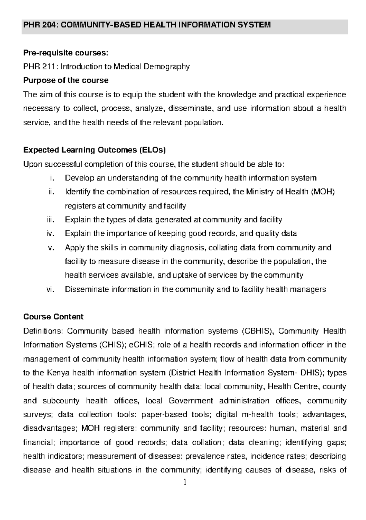 Cbhis Notes PHR 204 - Community-Based Health Information Systems - Studocu