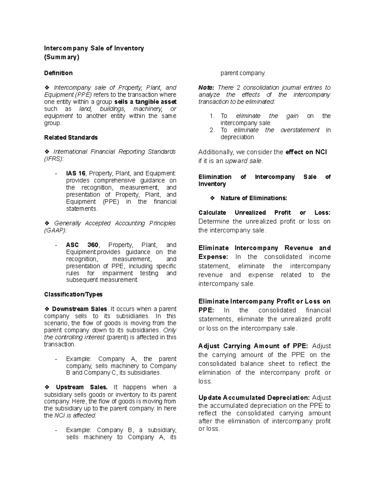 PPE Intercompany Sales: Accounting Notes and Elimination Steps - Studocu