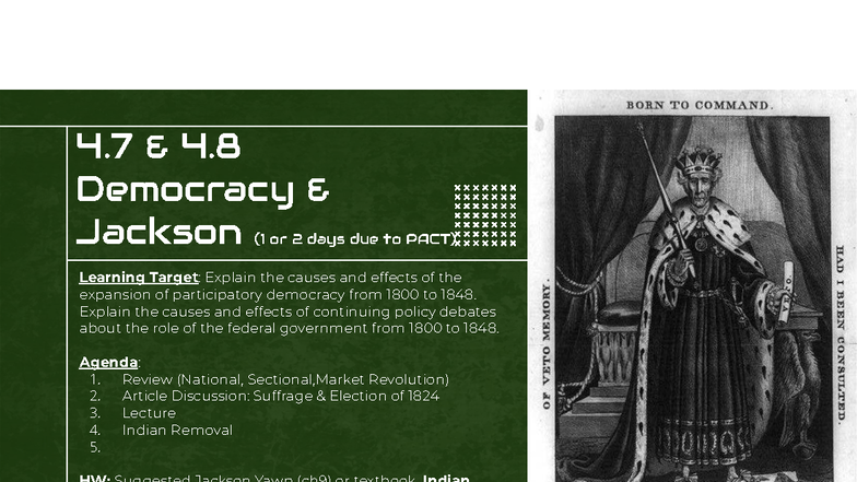 Expanding Democracy: Jacksonian Era & Federal Policies (4.7 & 4.8 ...