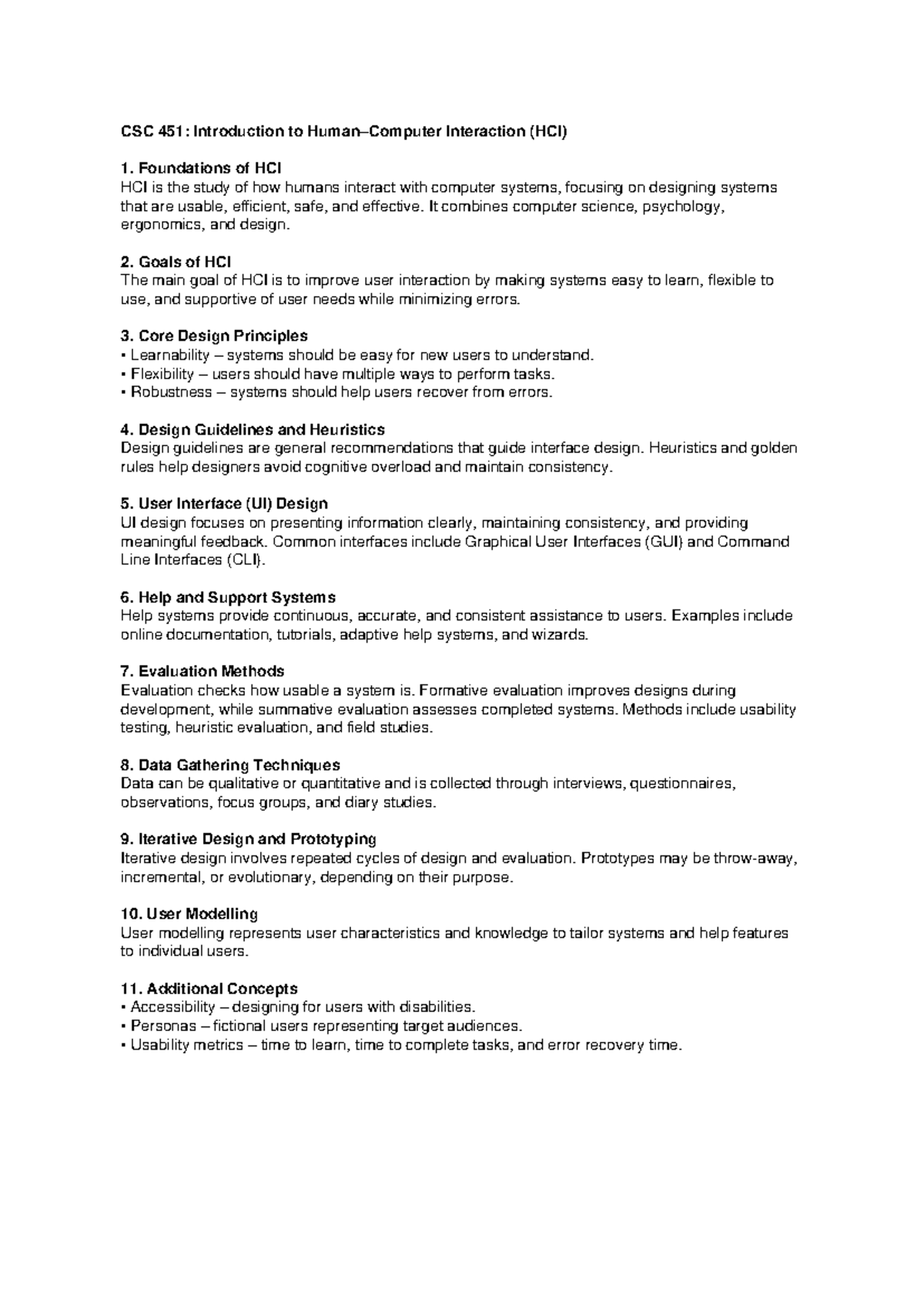 CSC 451: HCI Foundations and Key Concepts Summary - Studocu