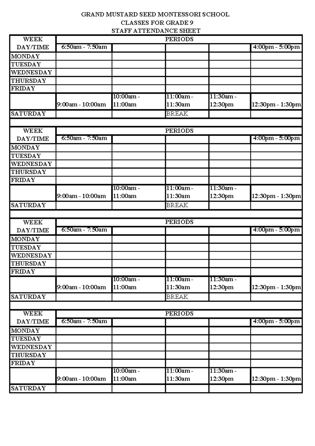 Classes Schedule for Grade 9 - EXAMS - Studocu