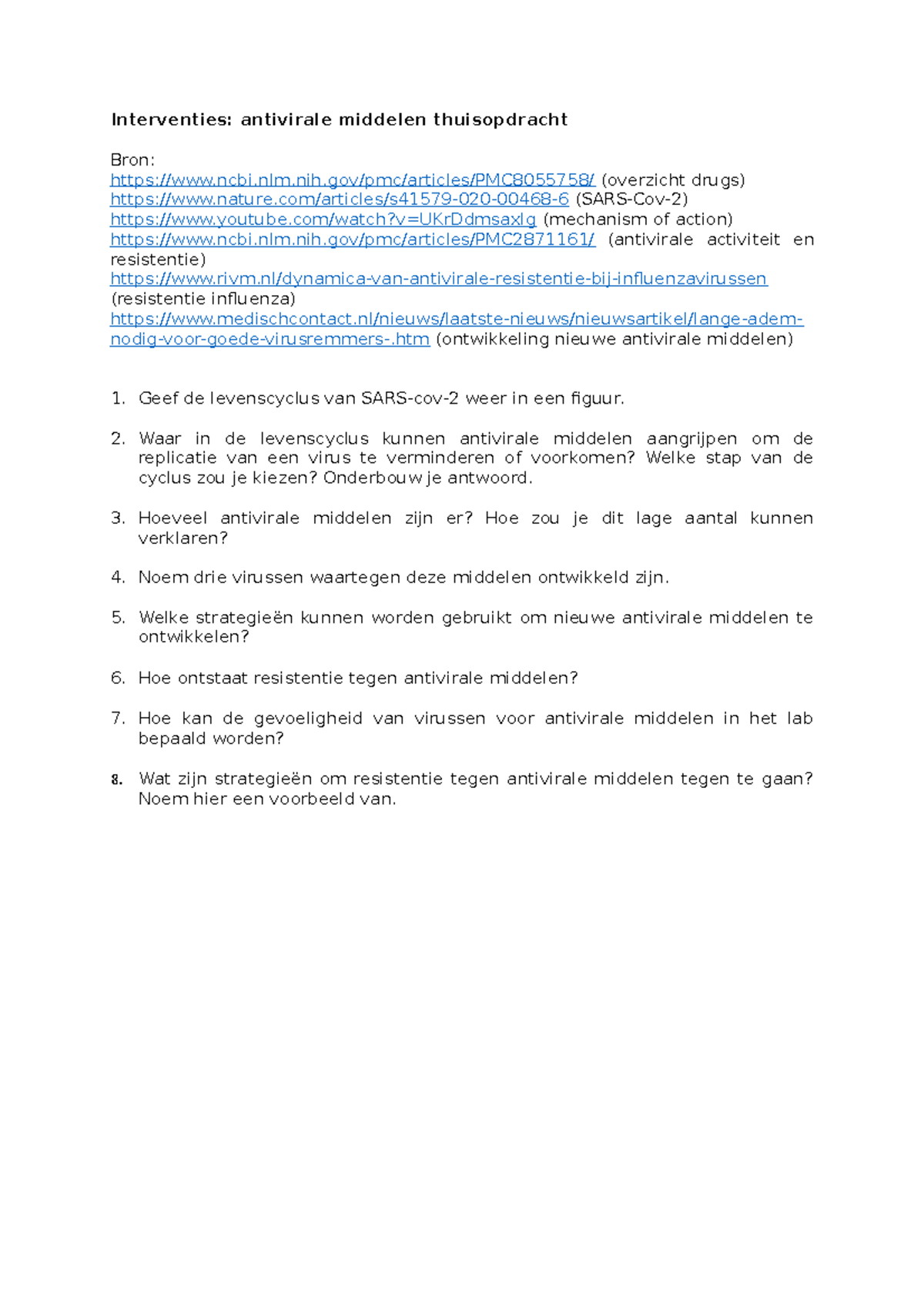 2223IZT Thuisopdracht Interventies Antivirale Middelen Samenvatting ...