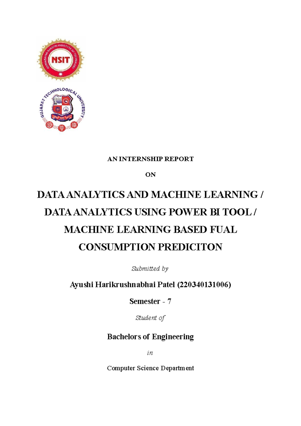Internship Report on Data Analytics & ML (DAML) - 15 Days - Studocu