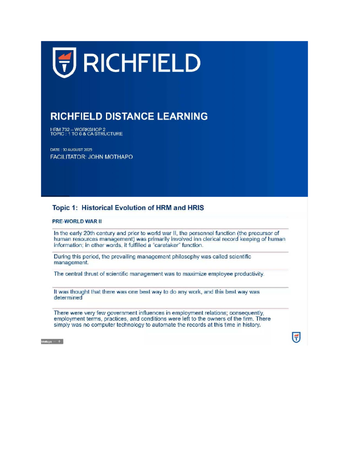 HRM 732 Workshop 2: Topics 1-6 Overview and Insights - Studocu