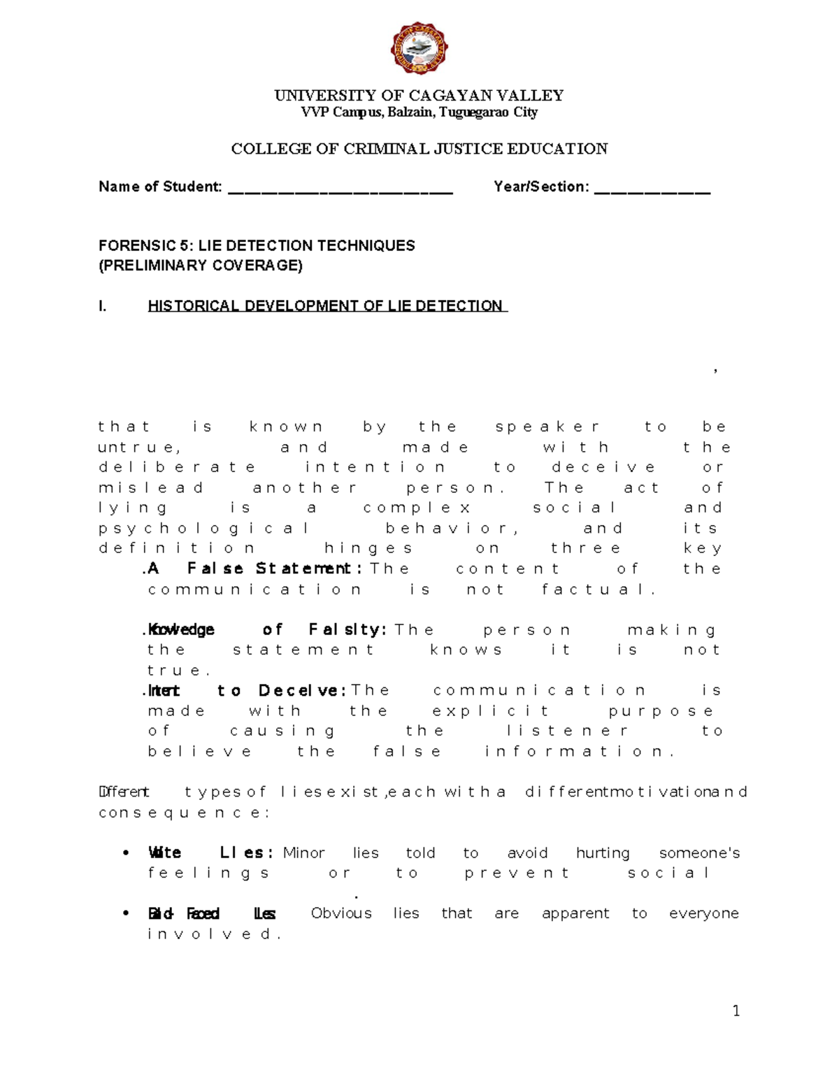 Forensic 5: Lie Detection Techniques (Midterm Coverage) - Studocu