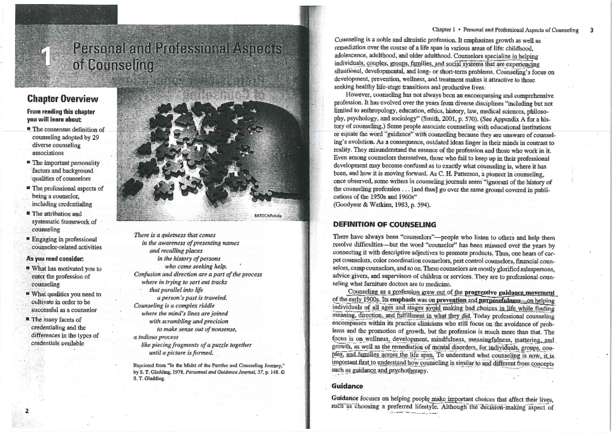 Chapter 1: Personal and Professional Aspects of Counseling (Gadding ...