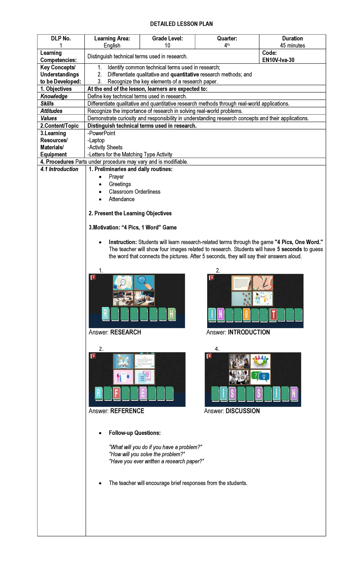 Pepito DLP 1 Technical Terms - Copy - DETAILED LESSON PLAN DLP No. 1 Learning Area: English ...