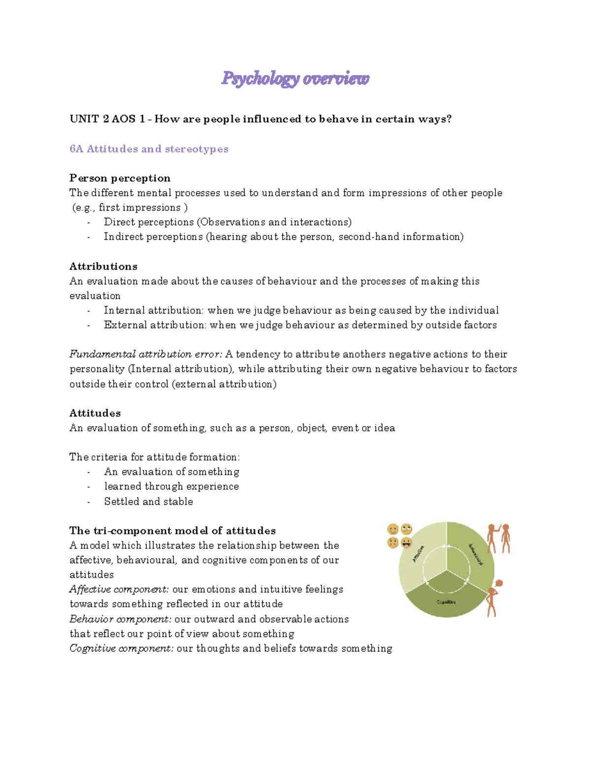 PSY - UNIT 2 AOS 1 - Influences on Behavior: Attitudes & Stereotypes ...