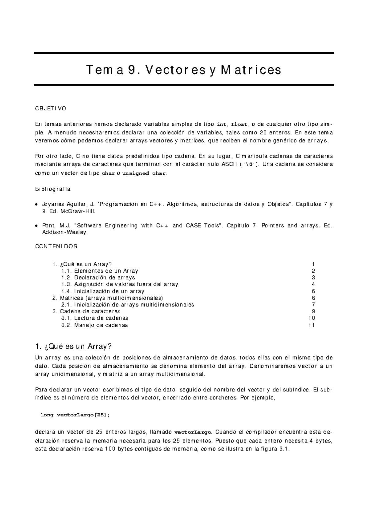 Tema 9: Vectores y Matrices en C - Arrays y su Manejo - Studocu