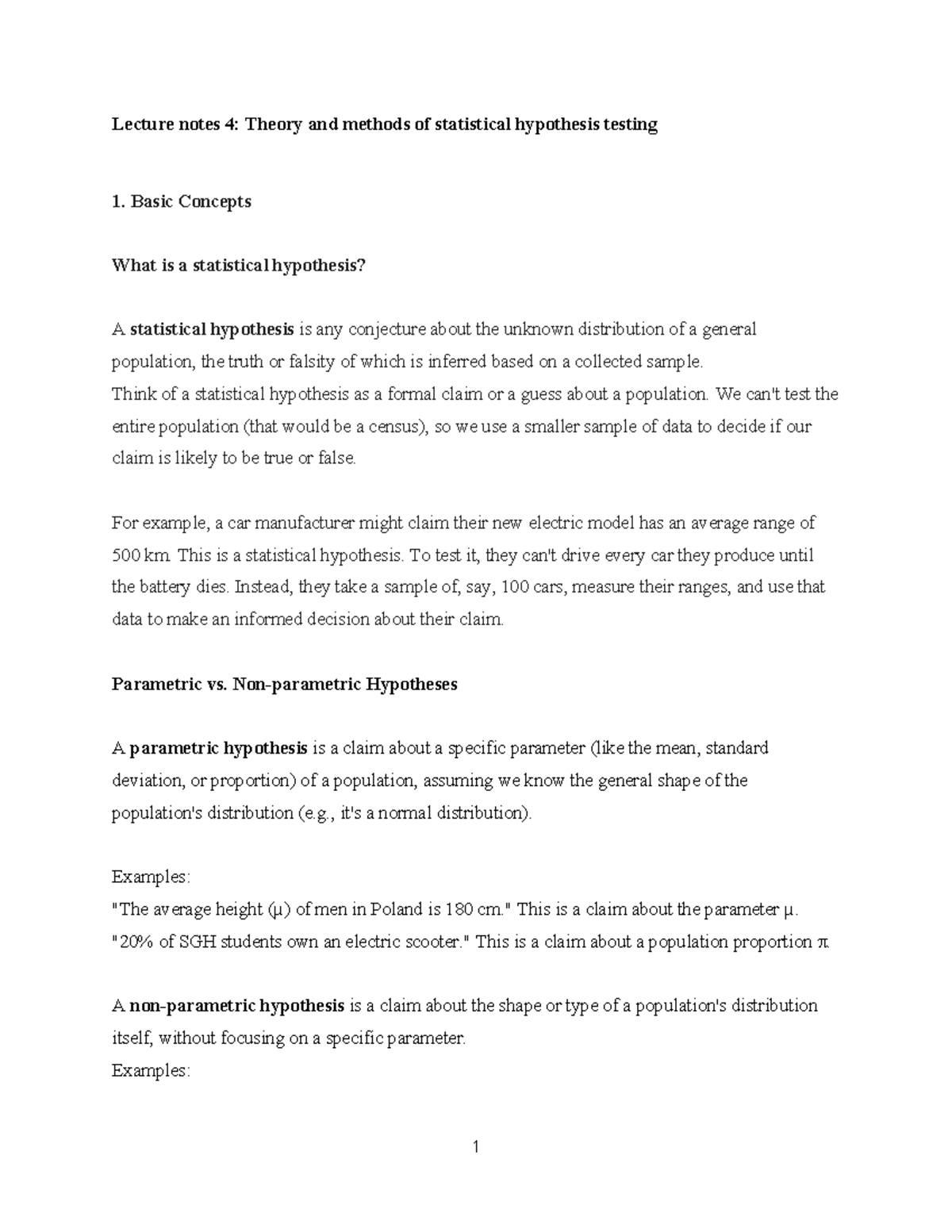 Lecture Notes 4: Statistical Hypothesis Testing Concepts - Studocu