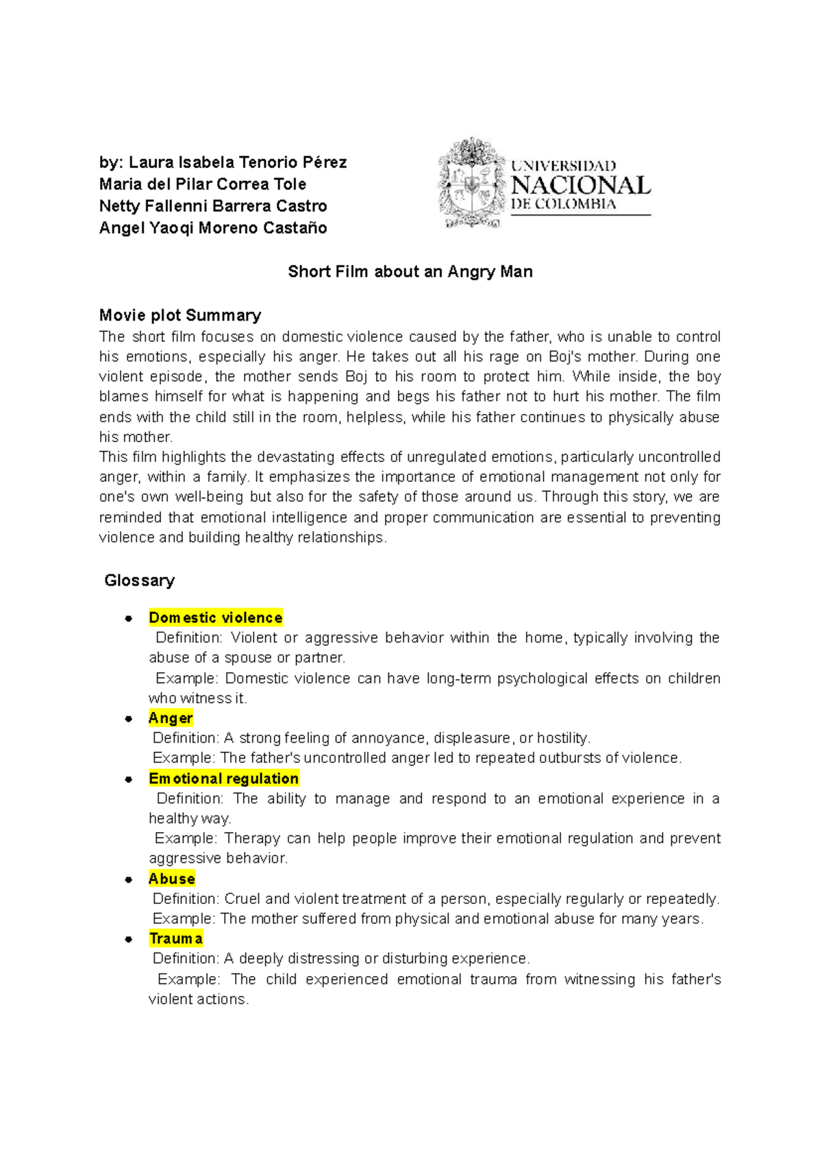 Short Film Analysis: Domestic Violence & Emotional Impact - Studocu