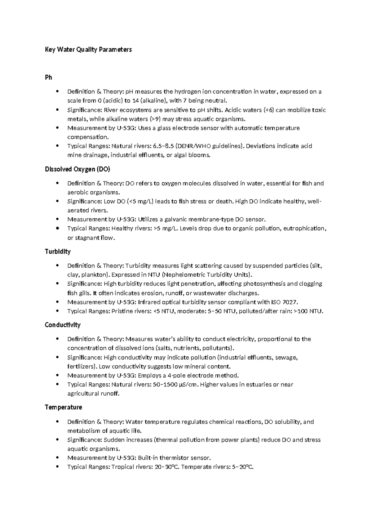 Key Water Quality Parameters: pH, DO, Turbidity, Conductivity, Temp ...