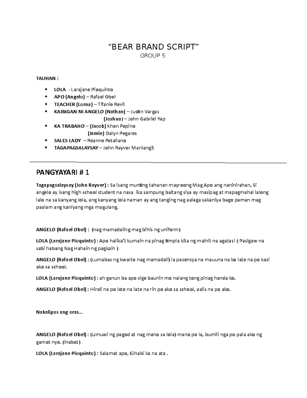BEAR Brand Script - “BEAR BRAND SCRIPT” GROUP 5 TAUHAN : LOLA ...