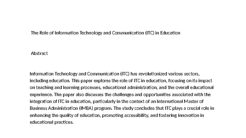 ITC in Education: Enhancing Learning in the IMBA Program - Studocu