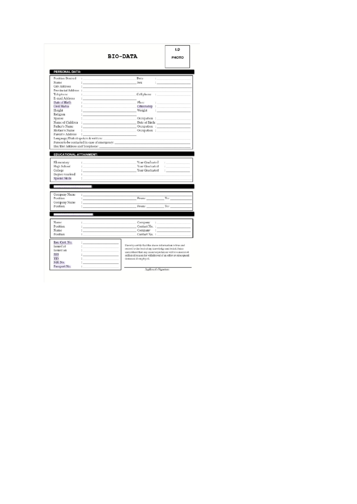 Personal Data Form for Fresh Graduates - 6A25659904 ED3 - Studocu