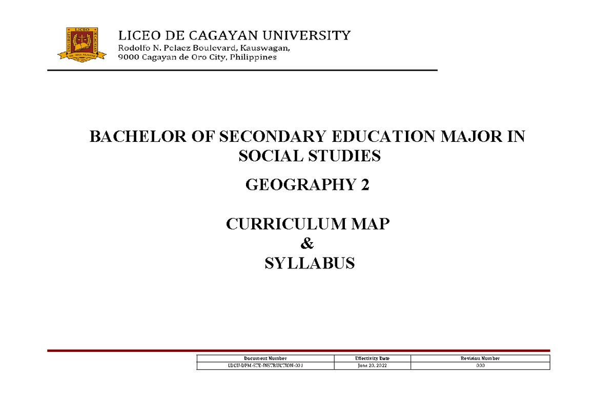 Geography 2 Syllabus - BSED-SSC-3110: Human Geography Overview - Studocu