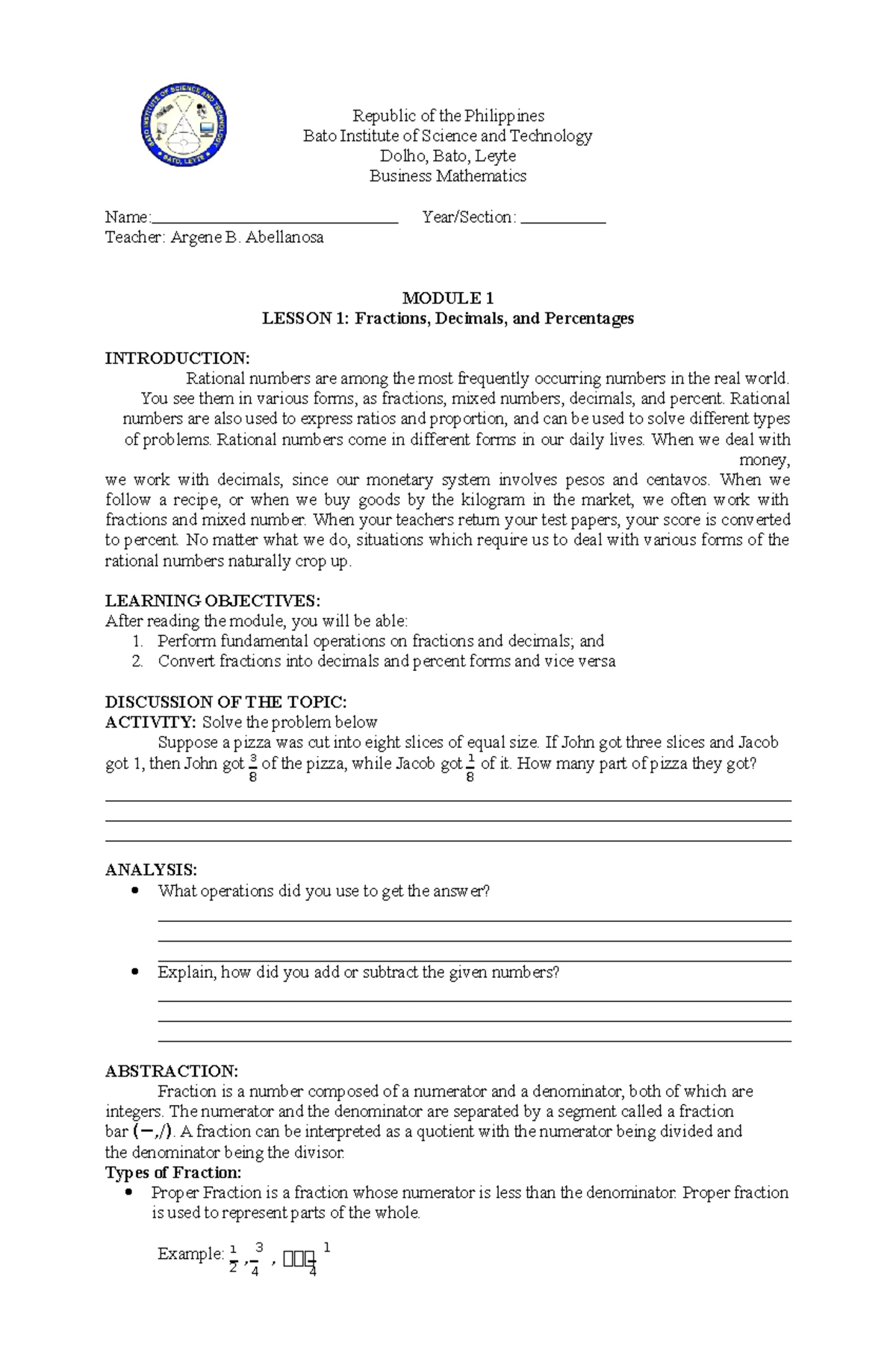 Module 2 (Week 2) - Ratio and Proportion - nRepublic of the Philippines ...