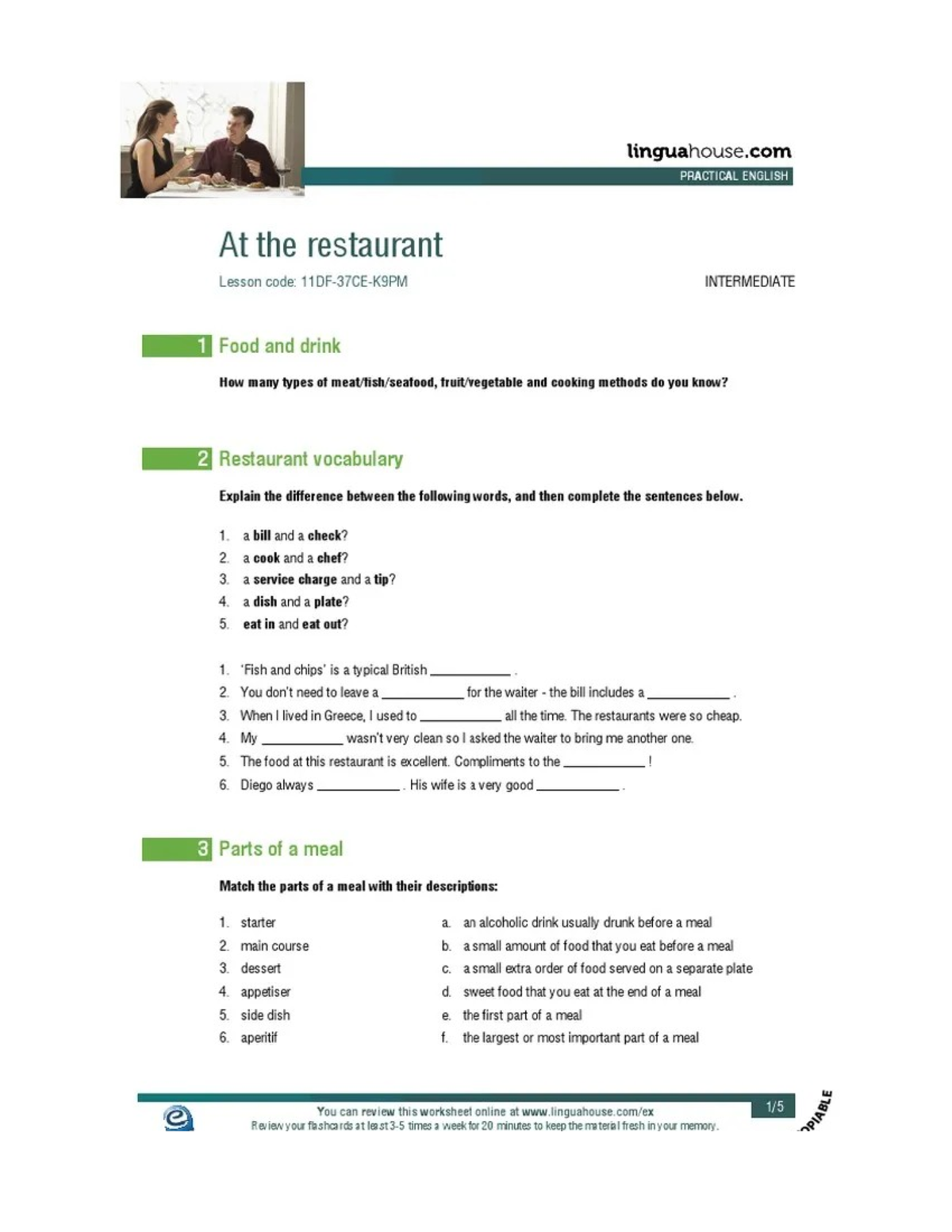 Menu - food menu worksheet practice - linguahouse PRACTICAL ENGLISH At ...