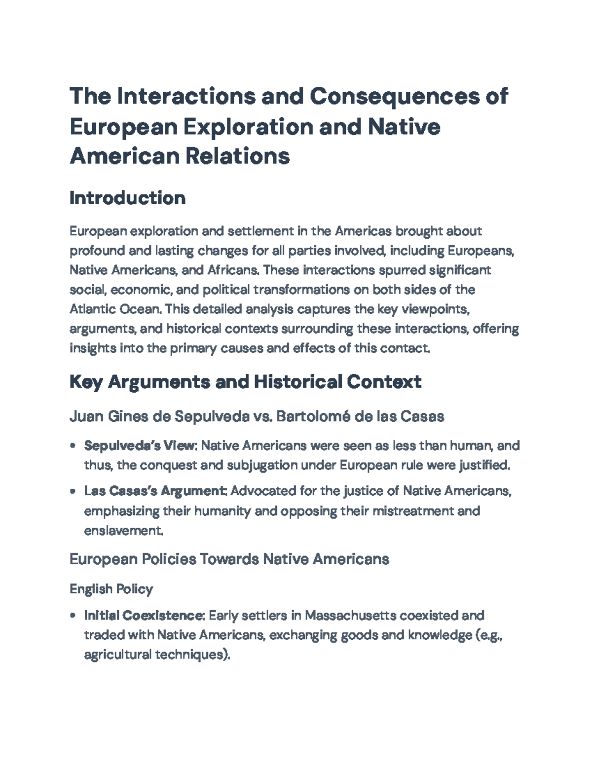 Interactions and Consequences of European Exploration on Native ...