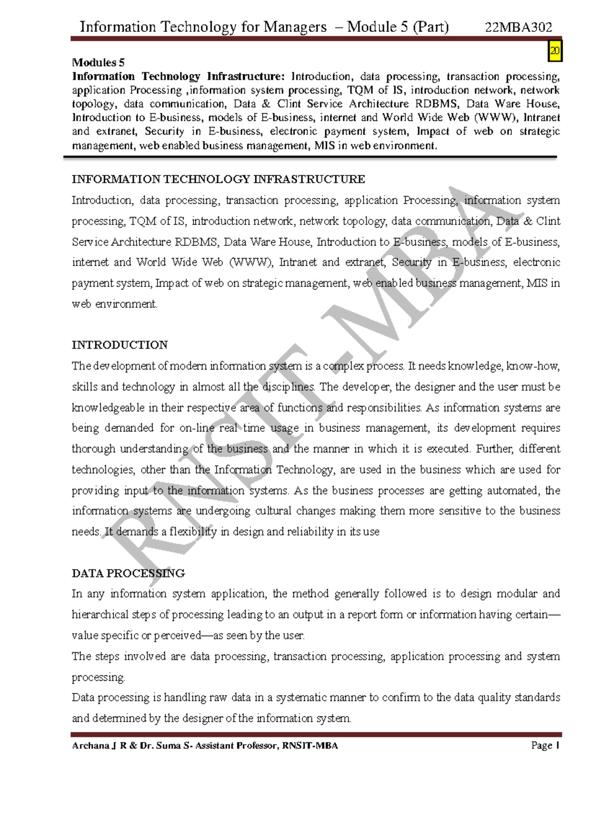 ITM M-5: Overview of Information Technology Infrastructure and Systems ...