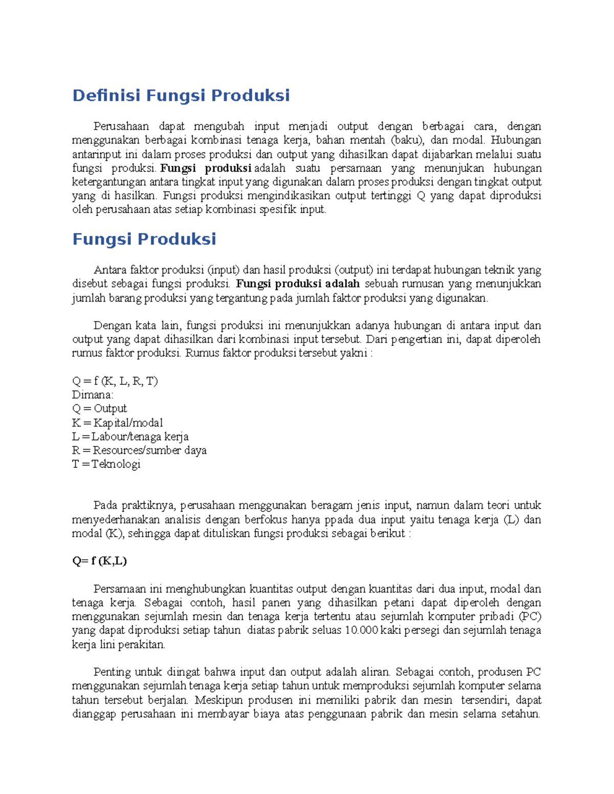 Fungsi Produksi: Analisis Input dan Output - Topik 9 - Studocu