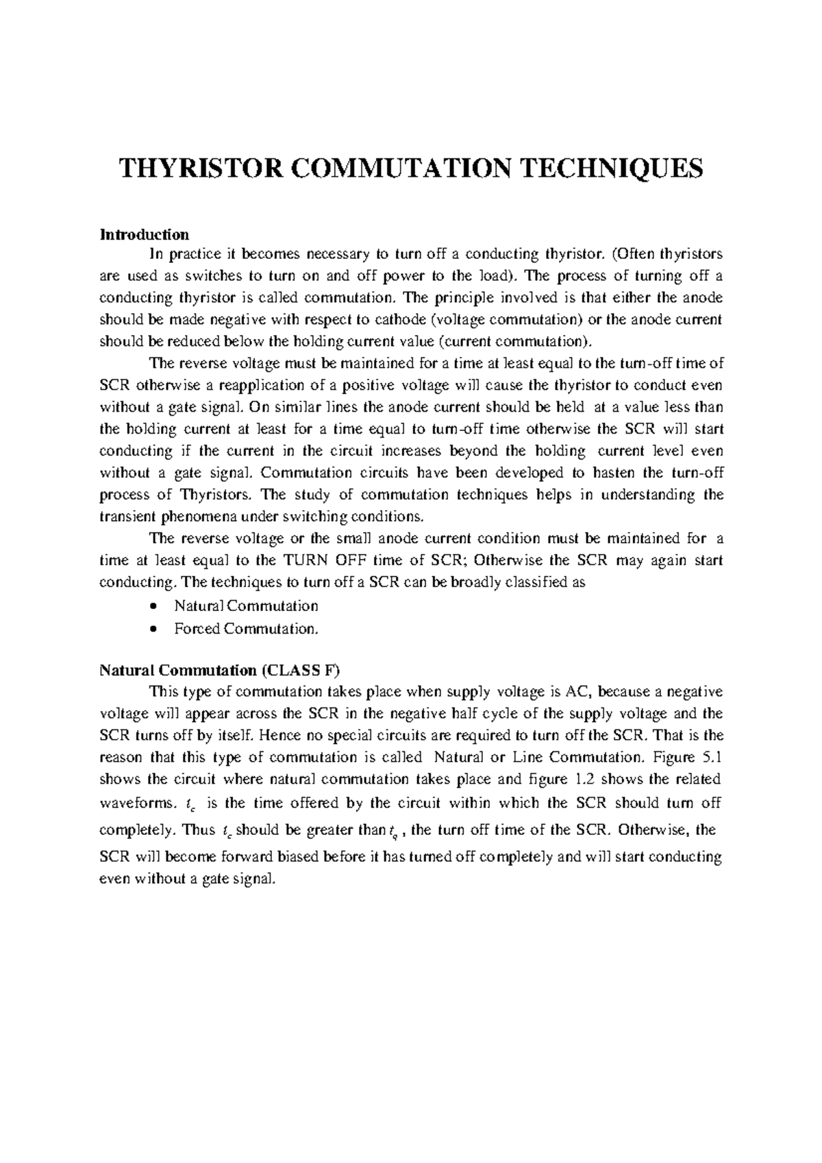 THYRISTOR COMMUTATION TECHNIQUES: Natural & Forced Methods Explained - Studocu