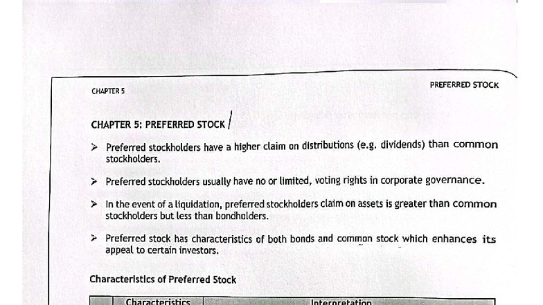 CS 5: Preferred Stock Overview and Analysis - Studocu