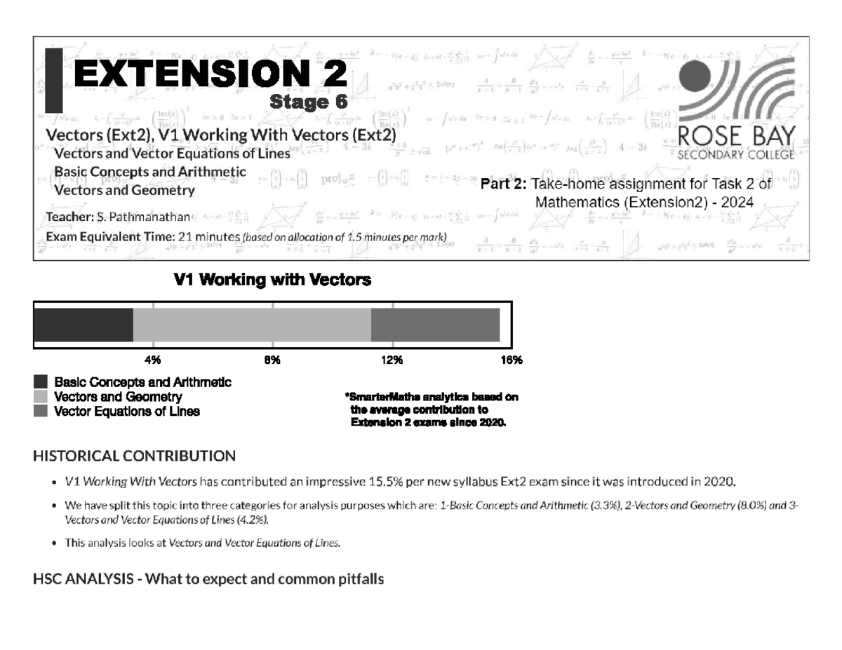 Extension 2 (Ext2) Vectors - Question Bank for Task 2 (2024) - Studocu