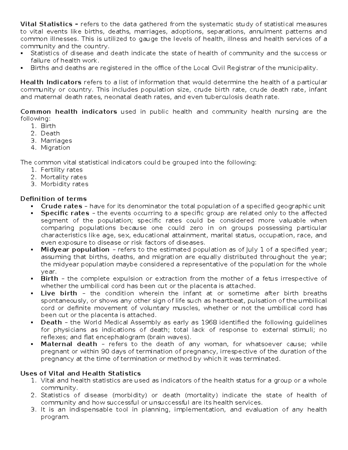 Vital Statistics and Health Indicators in Community Health Nursing ...