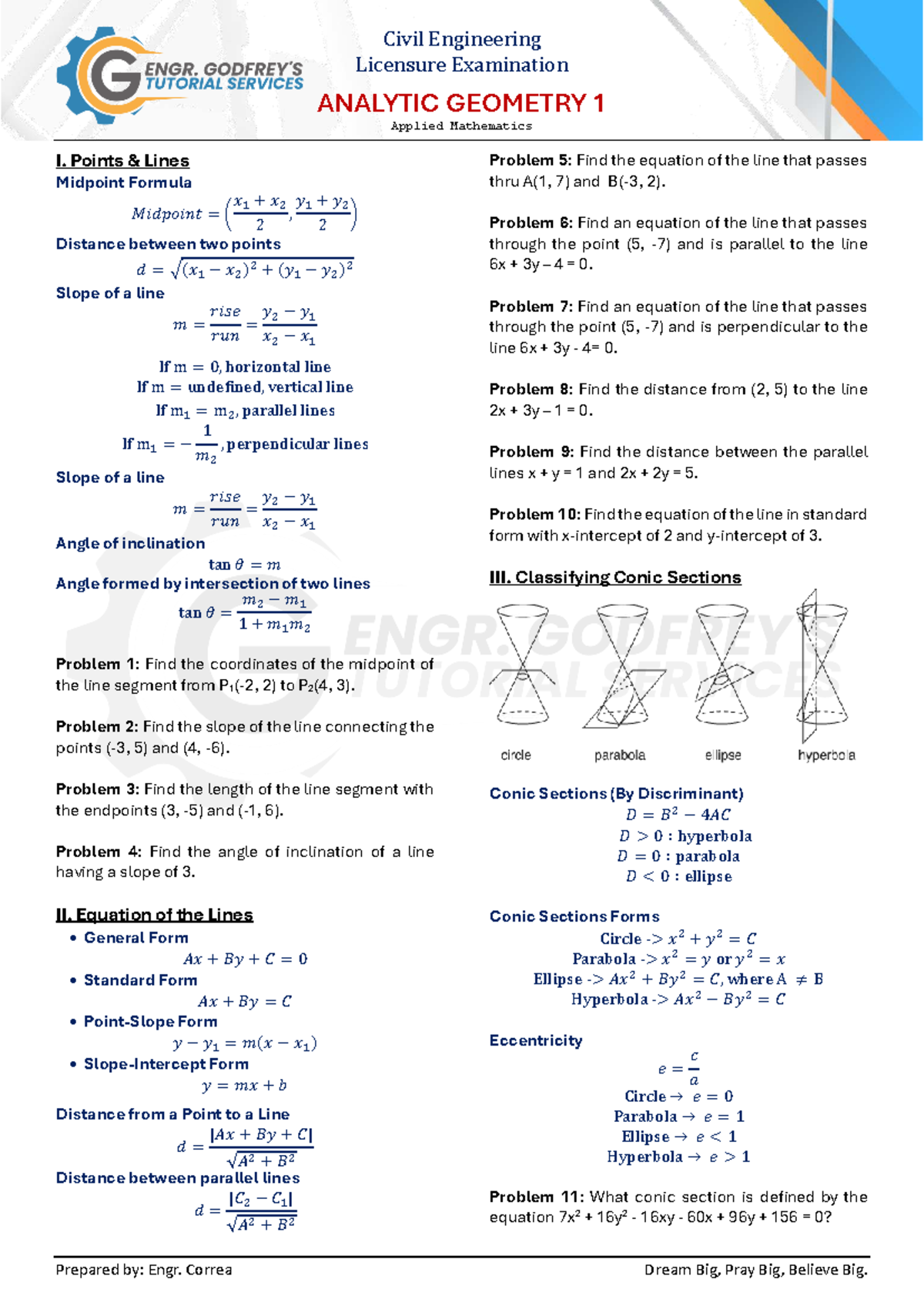 Civil Engineering Licensure Exam: Analytic Geometry I Notes - Studocu