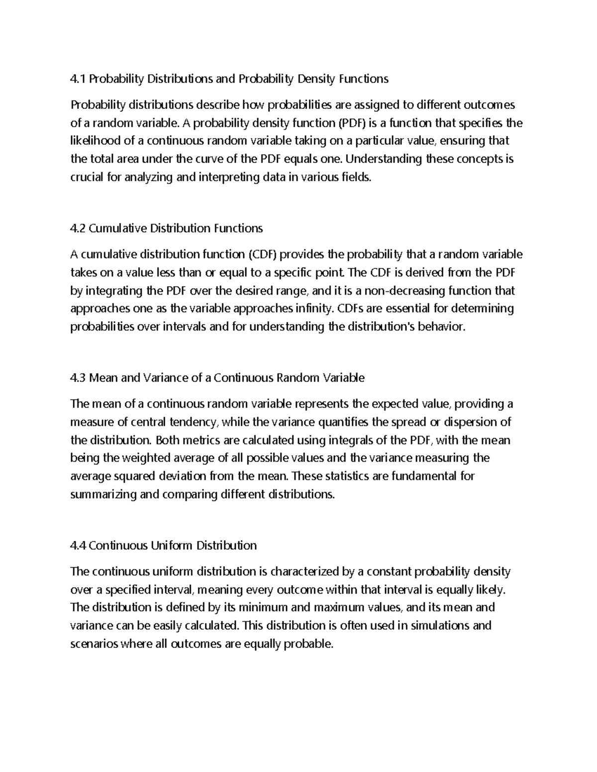 Chapter 4 Summary: Probability Distributions & Density Functions - Studocu