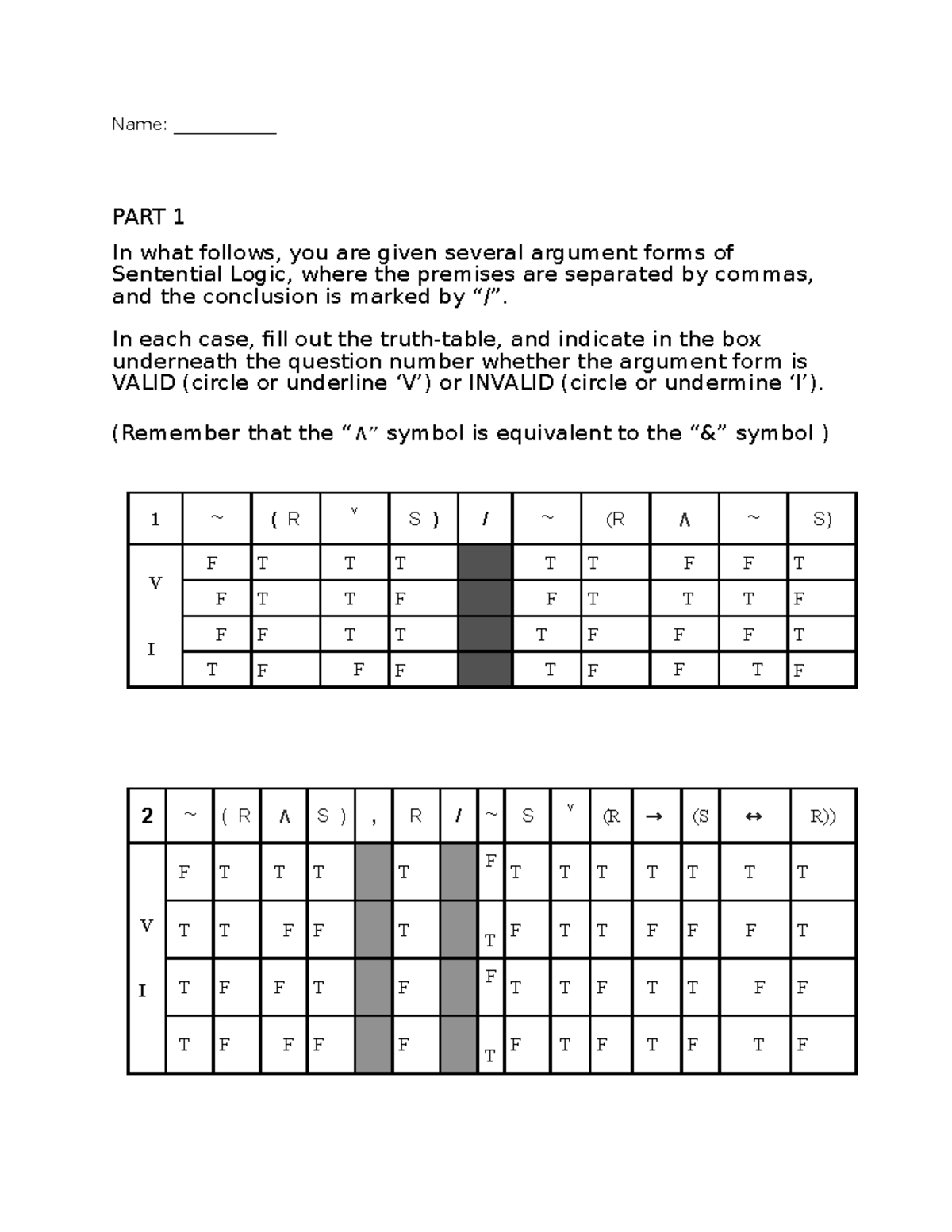 PHIL 346 - Sentential Logic Argument Forms and Validity Exercise - Studocu