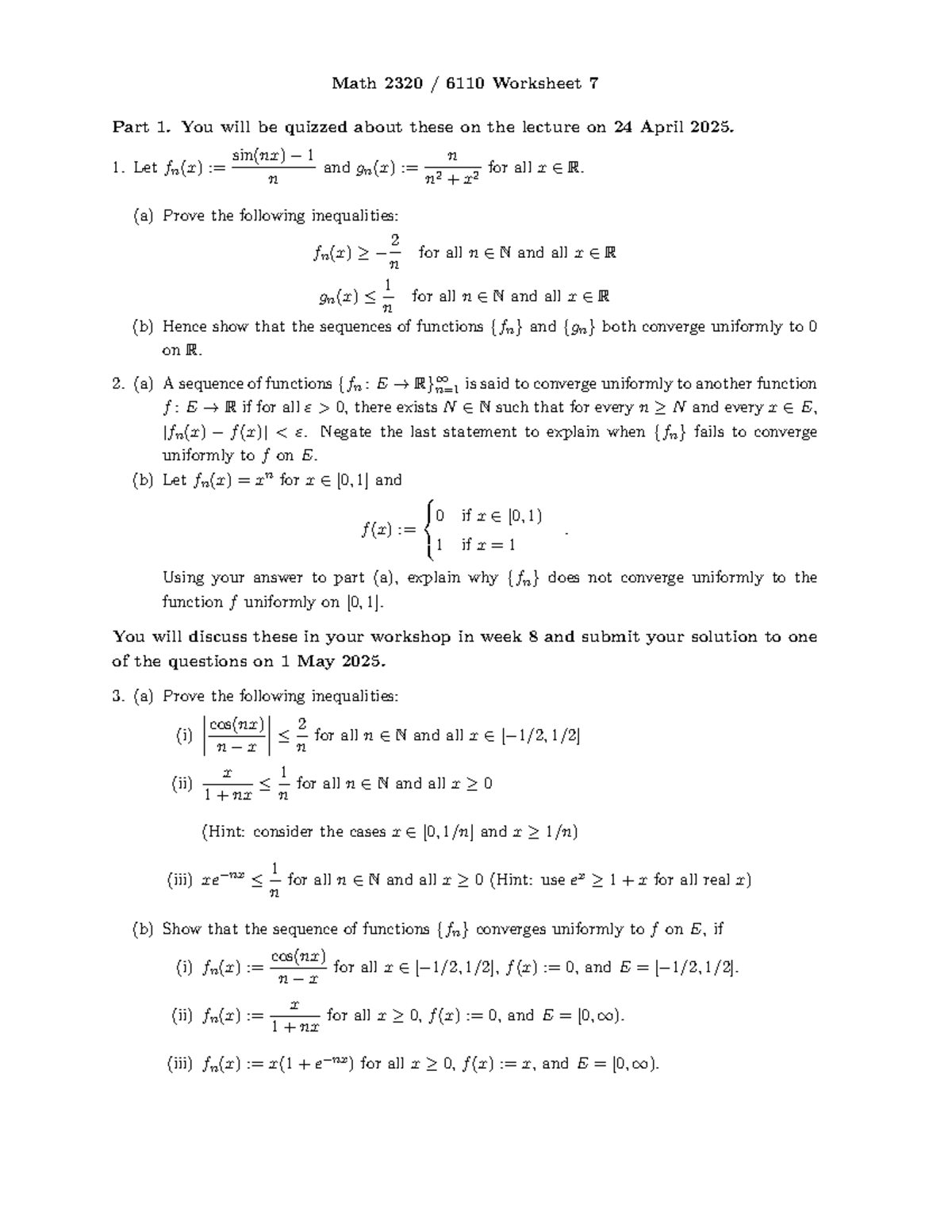 Math 2320 6110 Worksheet 7 Analysis and Convergence Proofs - Studocu