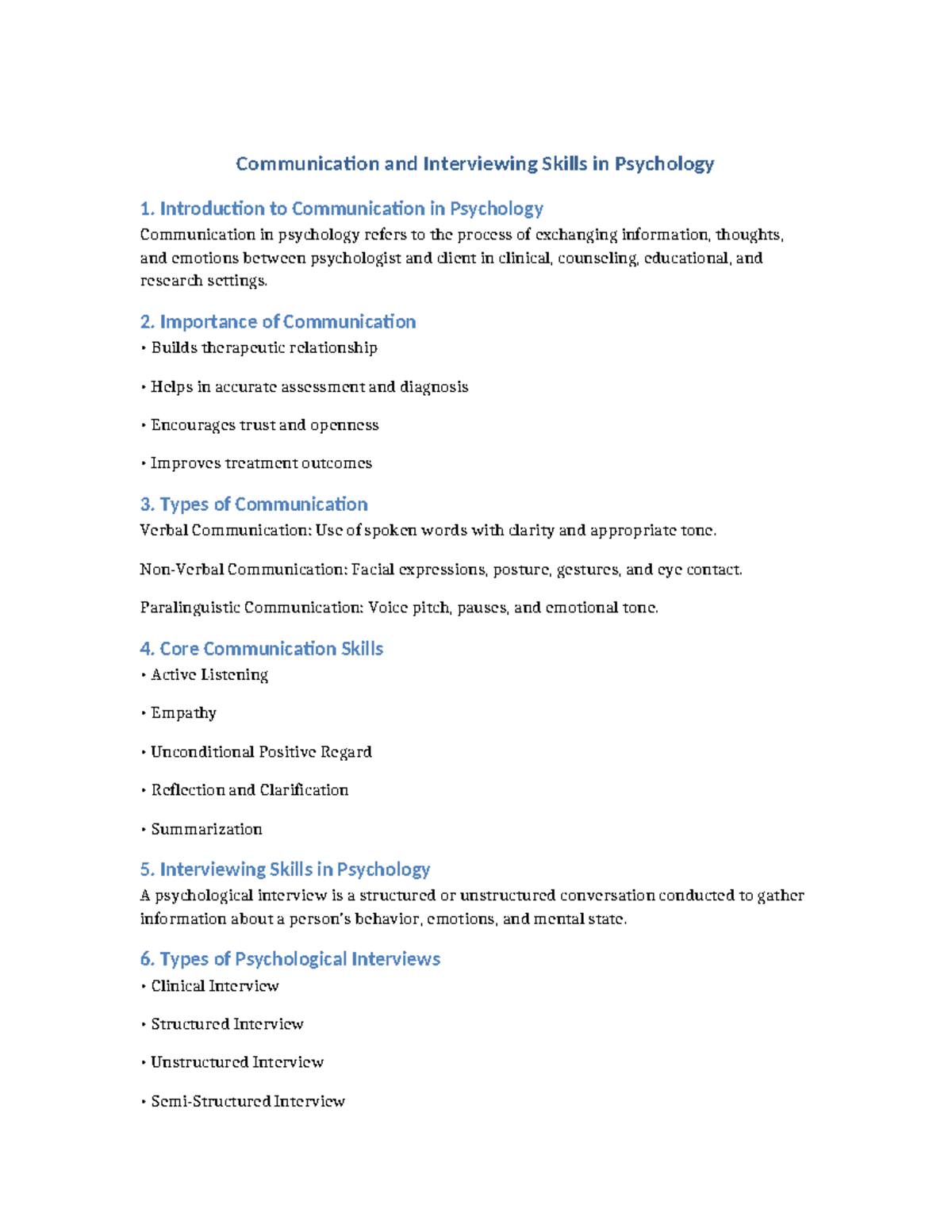 PSY 101: Communication & Interviewing Skills in Psychology - Studocu