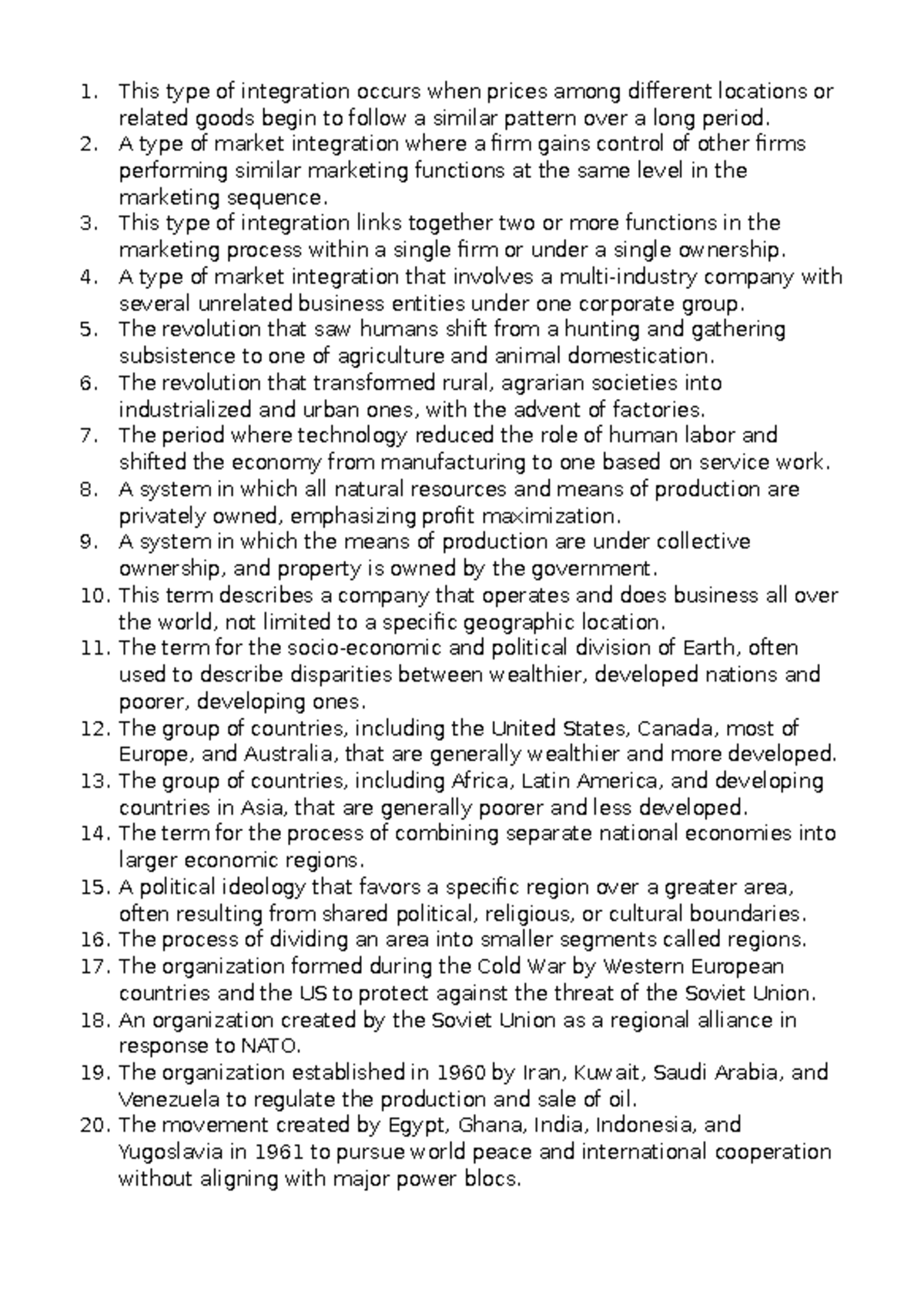 A5 - Lecture on Market Integration and Economic Revolutions - Studocu